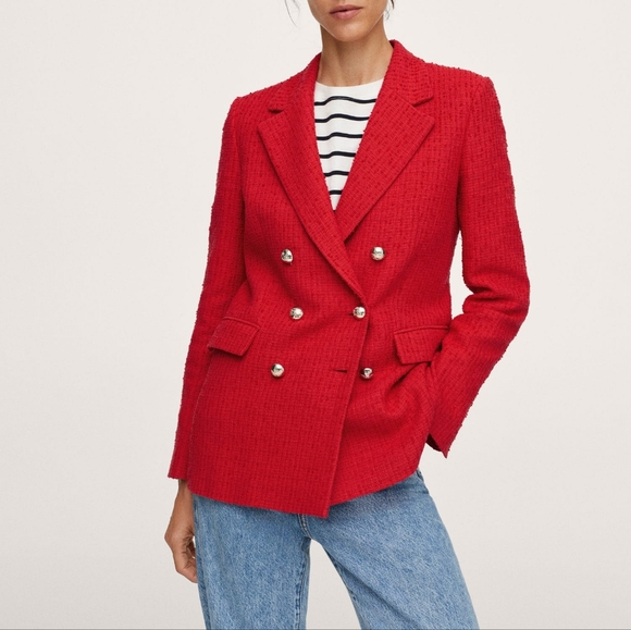 Mango | Jackets & Coats | Nwt Mango Red Tweed Double Breasted Blazer M ...